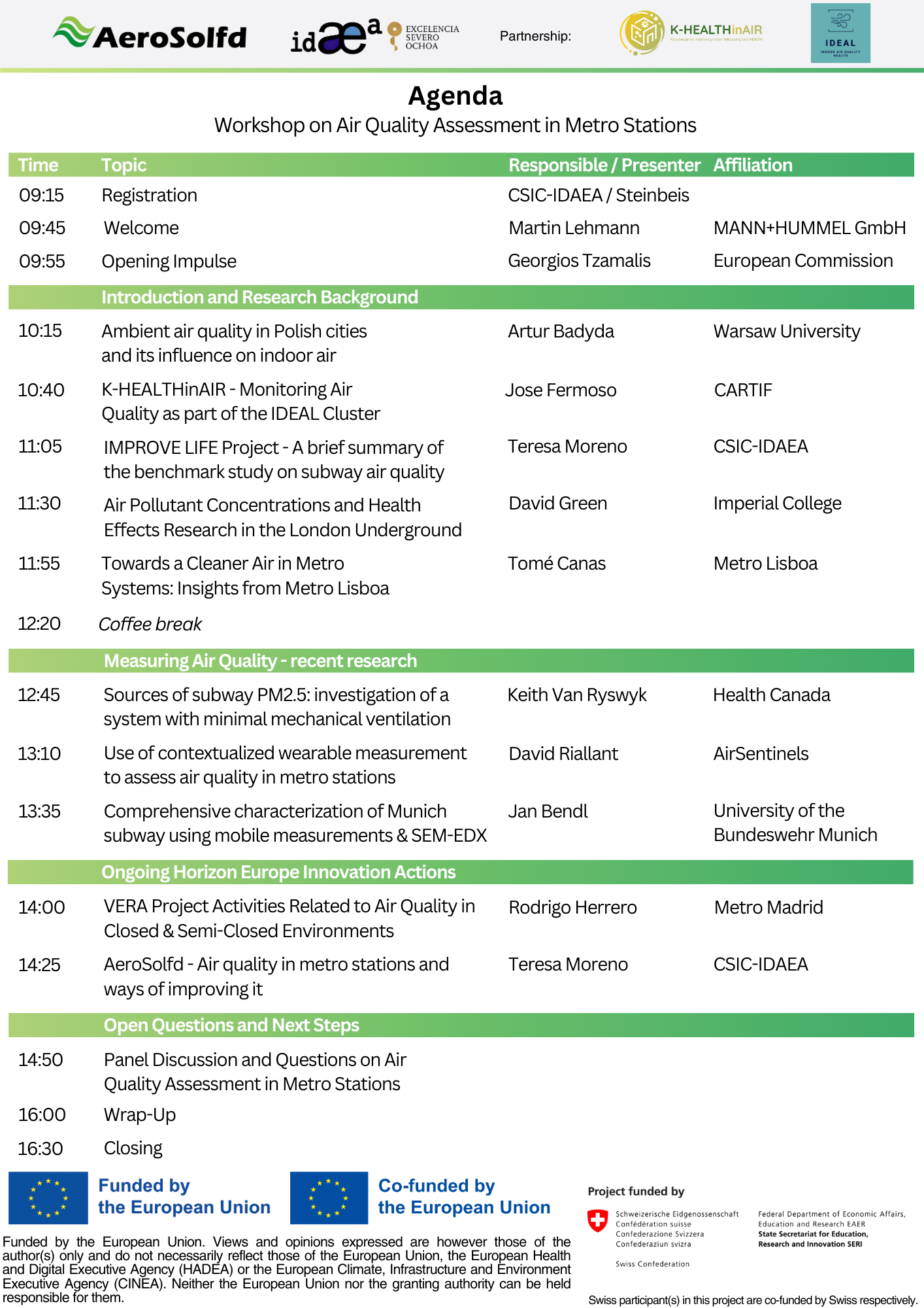Workshop on Air Quality Assessment in Metro Stations - AeroSolfd